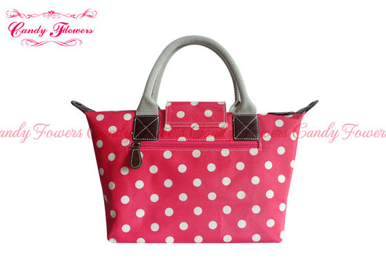 Girls Waterproof Womens Tote Bag Fashionable Rose Red with White Spot