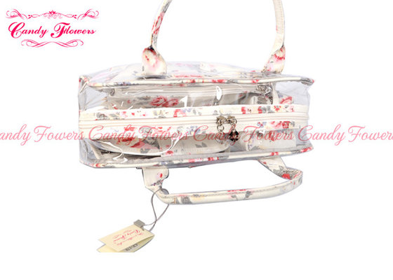 Transparent Small Pockets Bag Canvas Handbag Four Piece Elegant Flowers Pattern