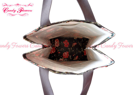 PVC Canvas Printed Personalised Shopping Bags Vintage High Capacity Black Roses