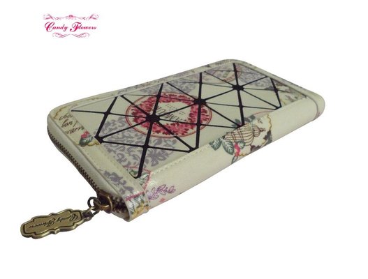 PVC Coated Canvas Ladies Card Wallet , Women Floral Prism Basic Wallet