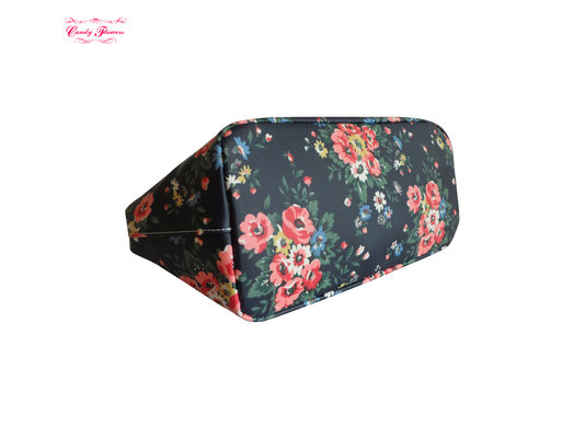 Large Fashion Waterproof Canvas Tote Bag Dark Blue Red Flowers For Lady