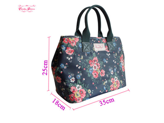 Large Fashion Waterproof Canvas Tote Bag Dark Blue Red Flowers For Lady