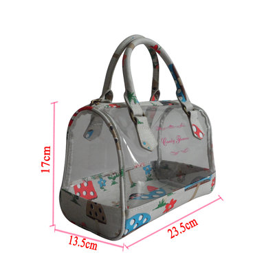 2 in 1 Clear Transparent  Waterproof Floral Print Handbags with  Small Cosmetic Bag