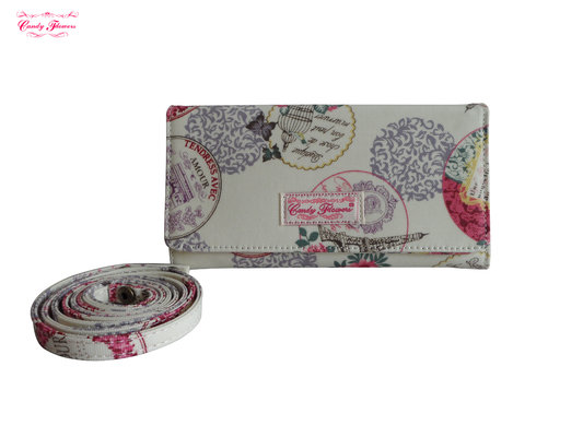 Ladies Floral Mobile Phone Wallet White with Removable Strip