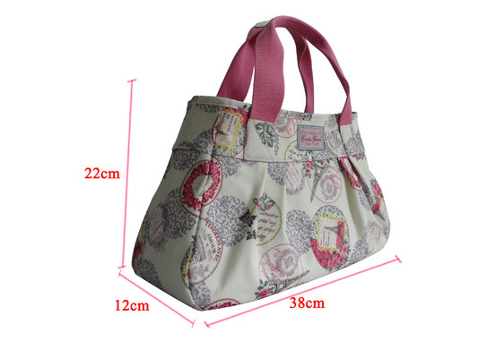 Dumpling Shape Floral Canvas Bag Waterproof Large Dark Blue with Red