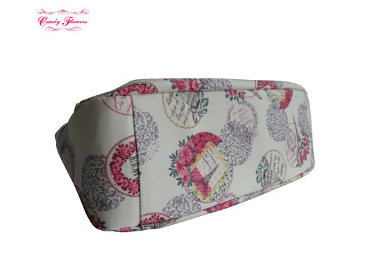 Dumpling Shape Floral Canvas Bag Waterproof Large Dark Blue with Red