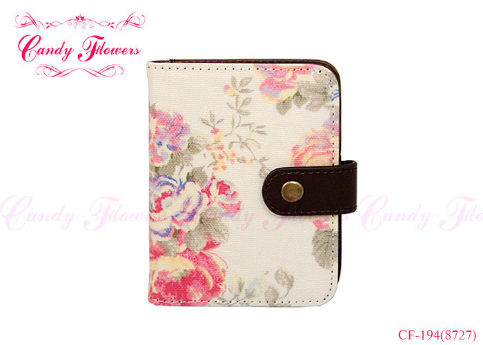 Pink Vintage Waterproof Credit Card Holders Wallets Floral Canvas