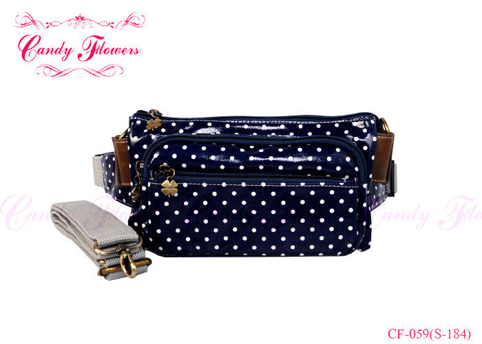 Fashion Small Waist Bag Women Blue White Polka Dot Around the Waist Purse
