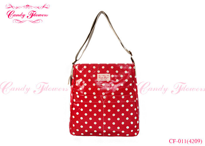 Fashion Red And White Polka Dot Bag , Pvc Waterproof Girls Side Bag