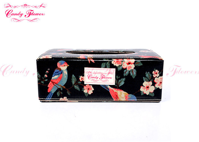 Floral print tissue box holders Canvas Storage Boxes with birds / rose pattern
