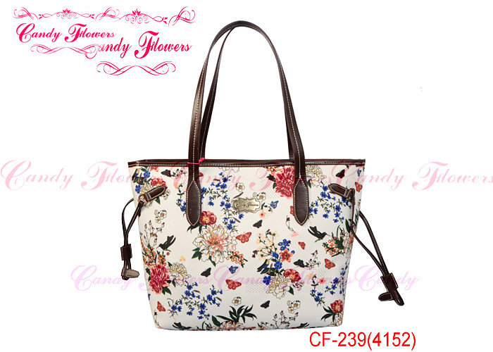 White Cloth floral print tote bag / Ladies Large Handbags Multi function