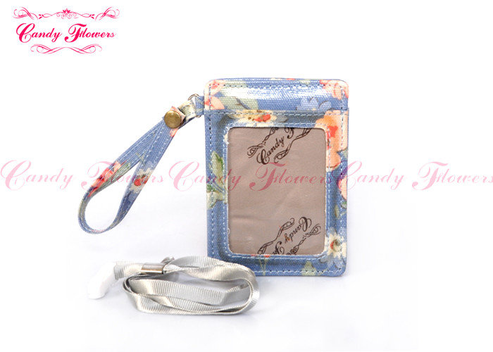 Blue Floral Print Lanyard Credit Card Holder Beautiful For Women