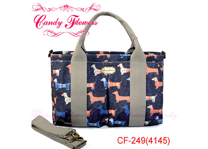 Cute Colorful PVC Canvas Womens Floral Print Handbags Dogs Pattern