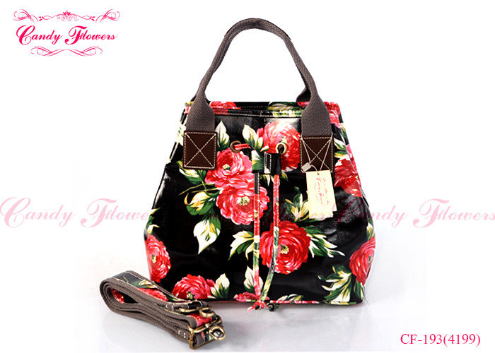 Custom Vintage Canvas Floral Print Handbags Small Shoulder Black