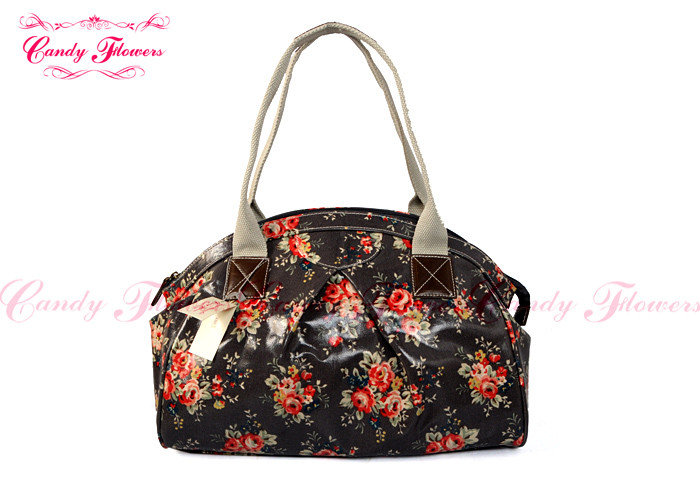 Waterproof Black Vintage Canvas Flower Tote Bag , Womens Big Size Handbags