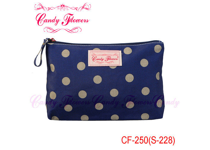 Fashion Ladies Personalized Makeup Bags , Blue Yellow Polka Dot Ladies Wash Bags