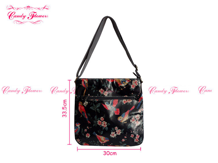 Black Waterproof Big Capability Cross Body Bag Vintage Colorful Birds Flowers with Zipper
