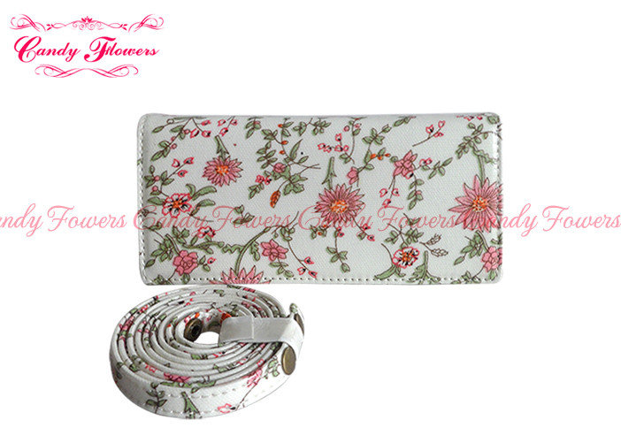 Elegant Small White Floral Girls Messenger Bags Lovely with Long Belt   