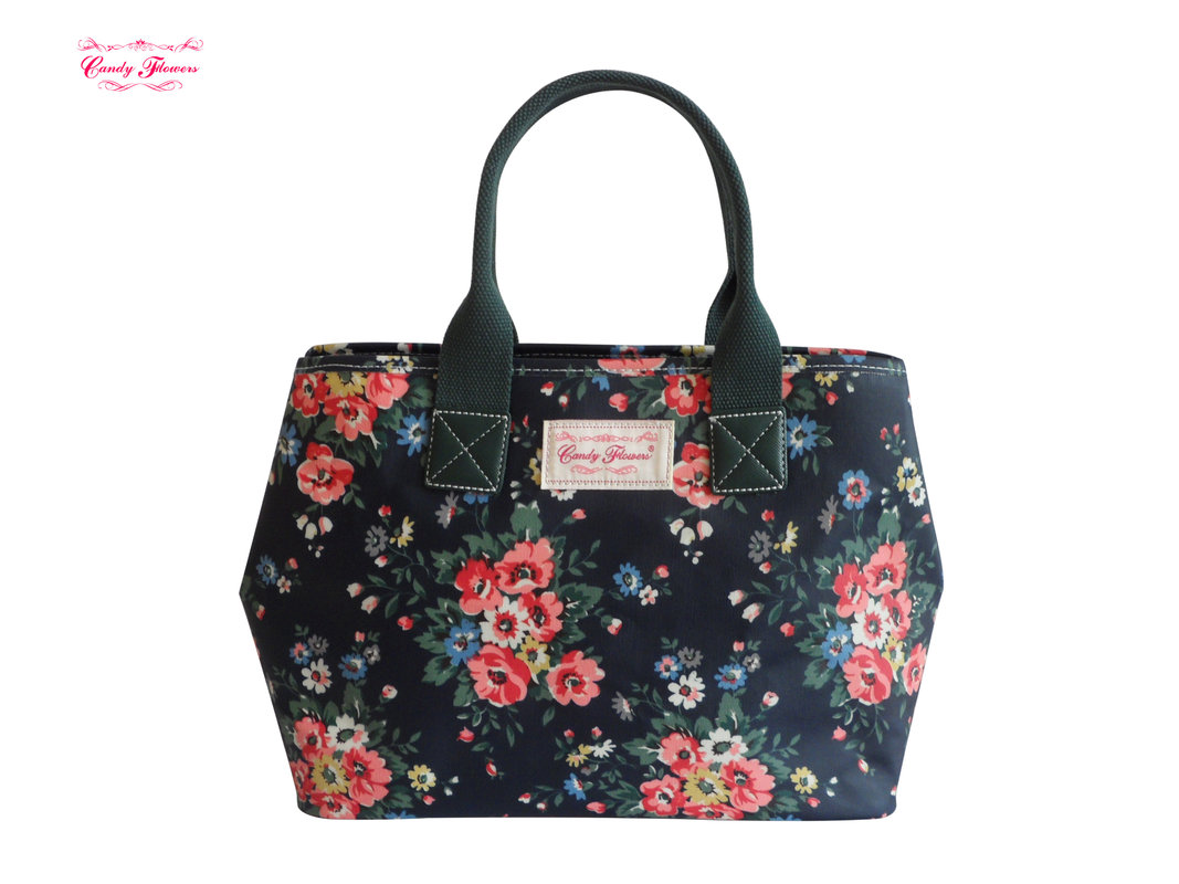 Large Fashion Waterproof Canvas Tote Bag Dark Blue Red Flowers For Lady