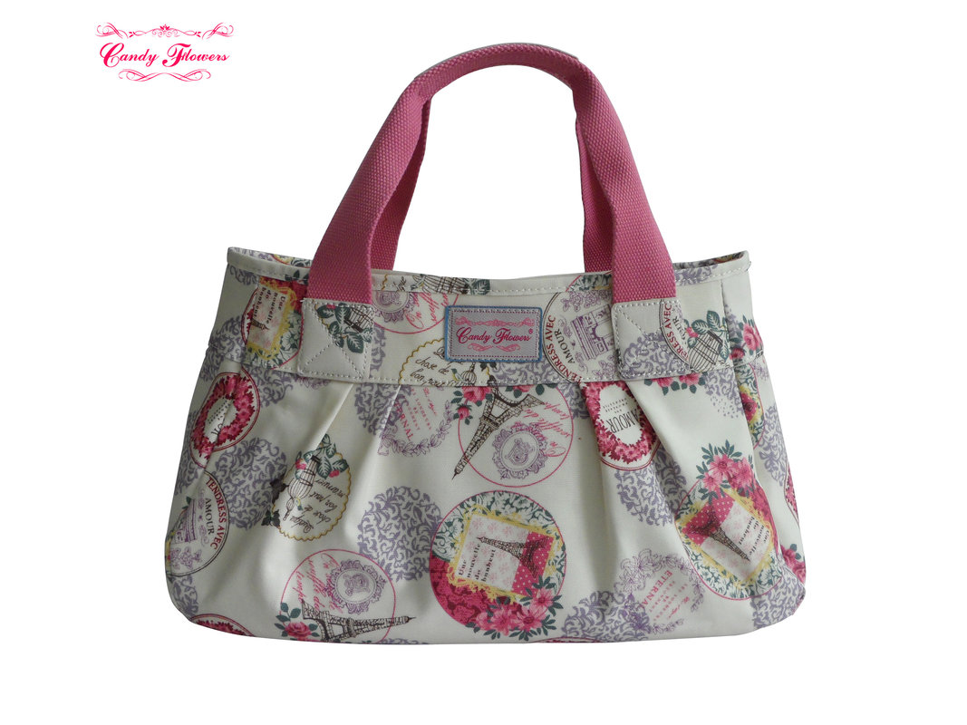 Dumpling Shape Floral Canvas Bag Waterproof Large Dark Blue with Red