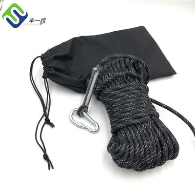 Black 10mmx30m Rock Climbing Static Rope With Carabiner at each end