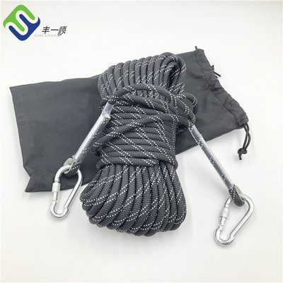Black 10mmx30m Rock Climbing Static Rope With Carabiner at each end