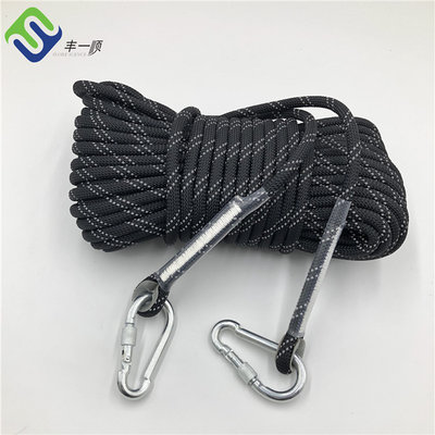 Black 10mmx30m Rock Climbing Static Rope With Carabiner at each end