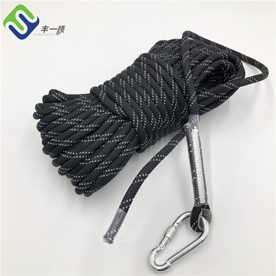 Black 10mmx30m Rock Climbing Static Rope With Carabiner at each end
