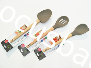 China Bamboo and Silicone Gray Eco-Friendly Bamboo and Silicone Kitchen Utensil Set for cooking supplier