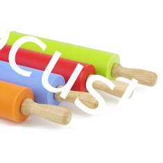 China Safety FDA Food Grade Baking Tools Silicone Rolling Pin Non-stick Surface Wooden Handle (12 inch, Blue) supplier