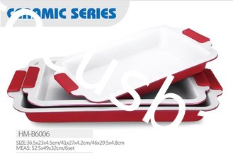 China Hot sell Non stick baking ware rectangle pan cake mold ceramic coating pan with silicone handle supplier