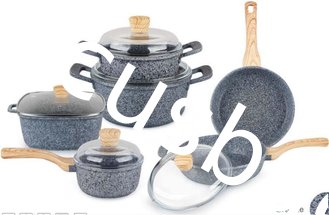 China Die casting stone marble coating cookware set with with wooden handle supplier