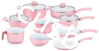 China High quality FDA SGS 9 PCS Aluminum pink heat-resistant outer ceramic coating cookware set supplier