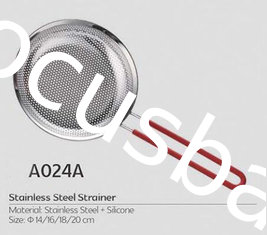 China 16cm metal cooking tool stainless steel big basket strainer with plastic metal,silicone handle with FDA certificate supplier