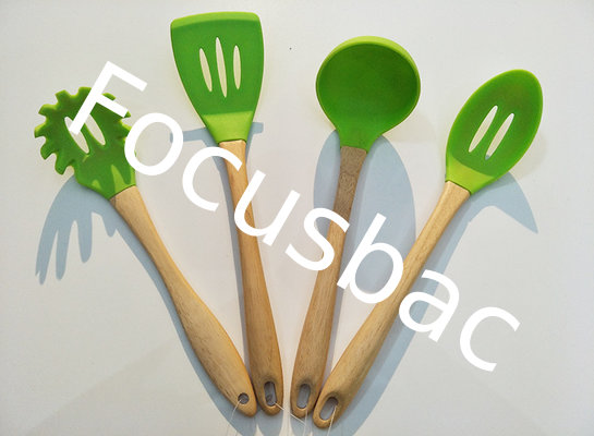 hot sale silicone kitchen Utensils cooking tools with wood bamboo handle Nonstick Cookware supplier