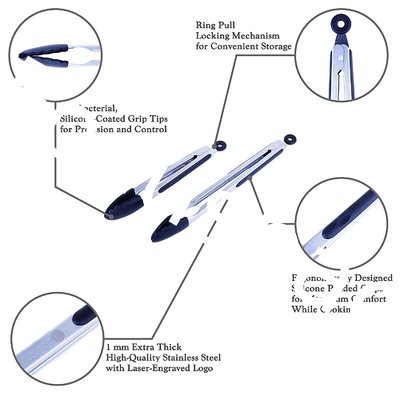Food Grade Non-Stick Silicone Tips Stainless Steel Kitchen Serving Tongs supplier