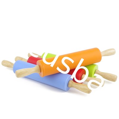 Safety FDA Food Grade Baking Tools Silicone Rolling Pin Non-stick Surface Wooden Handle (12 inch, Blue) supplier