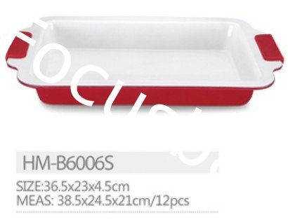 Hot sell Non stick baking ware rectangle pan cake mold ceramic coating pan with silicone handle supplier