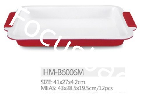 Hot sell Non stick baking ware rectangle pan cake mold ceramic coating pan with silicone handle supplier