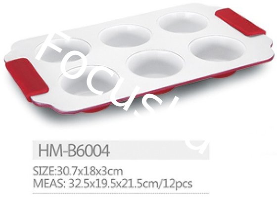 Ceramic Coated Non-Stick Round Cake Mini Muffin Pan 6cups 12cups with silicone handle supplier
