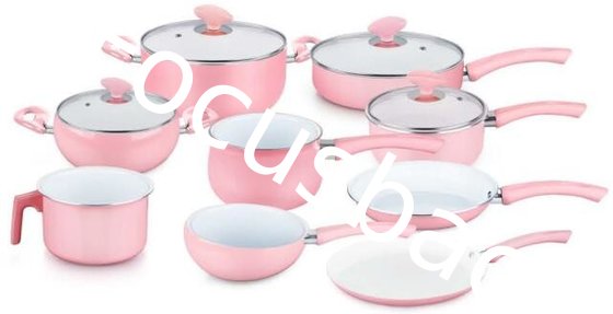 High quality FDA SGS 9 PCS Aluminum pink heat-resistant outer ceramic coating cookware set supplier