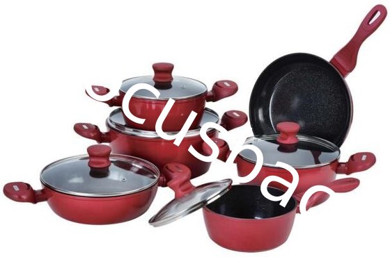 12pcs red italian prestige camping forged aluminum non-stick cookware set supplier