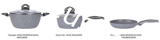 11PCS Amazon hot selling soft handle aluminum grey marbel coating cookware set supplier
