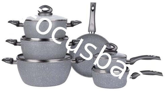 11PCS Amazon hot selling soft handle aluminum grey marbel coating cookware set supplier