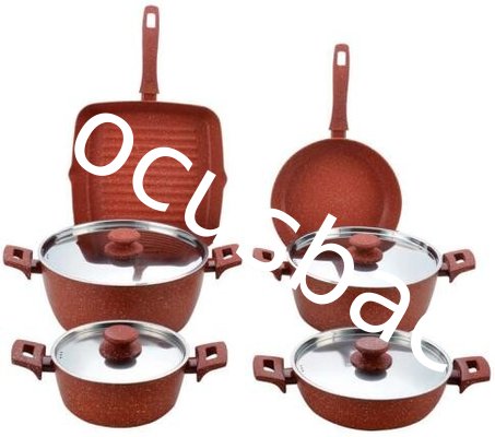 stainless steel lid red stone aluminum color cookware set 10 pcs FDA approval supplier