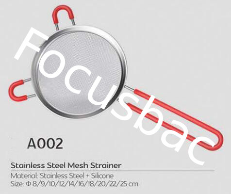 Food grade silicone handle stainless steel fine mesh kitchen strainer two ears flour oil filter supplier