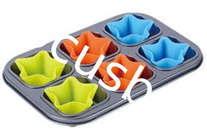 China Supplier heavy carbon steel bakeware 230C Heat-resistant baking tin with silicone cups muffin pan supplier