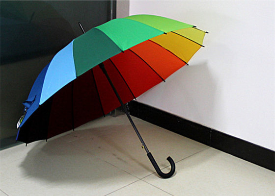 Rainbow Custom Golf Umbrellas With Metal Straight Frame / Folding Sun Protection Umbrella