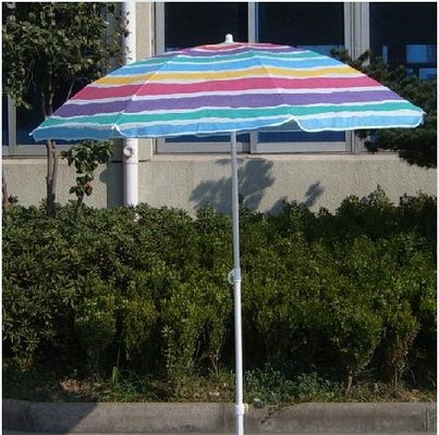 Large Manual Open Beach Sun Umbrella / Rainbow Striped Outdoor Umbrella