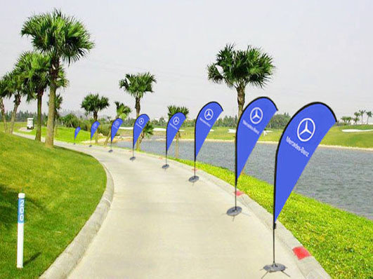 Blue Fiberglass Beach Flag Banner For Street Decoration / Advertising Feather Flags
